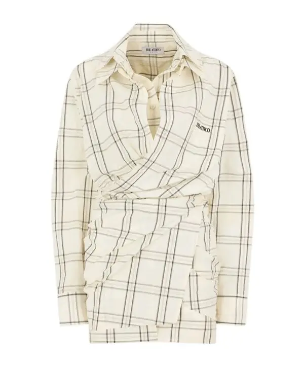 Attico Draped Check Shirt - White/black