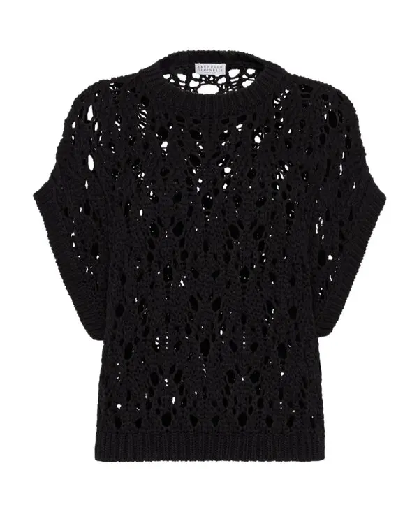 Brunello Cucinelli Open-knitted Crewneck Jumper - Black