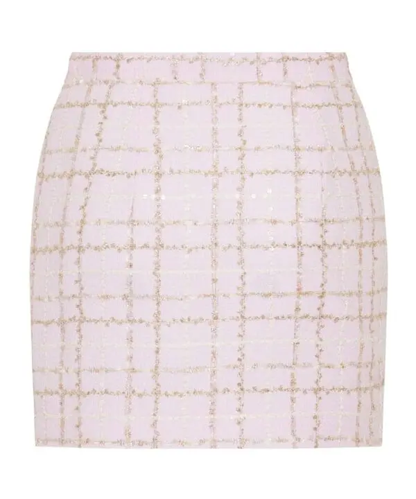 Alessandra Rich Sequin Embellished Plaid Tweed Mini Skirt