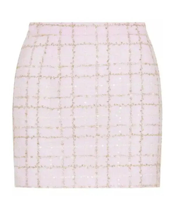 Alessandra Rich Sequin Embellished Plaid Tweed Mini Skirt