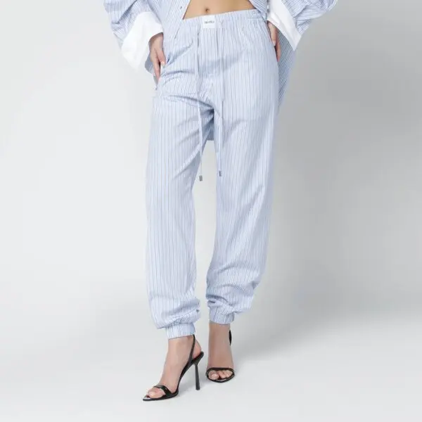 Attico Drawstring Striped Trousers - Light Blue/white