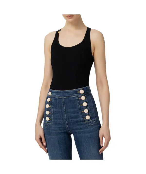 Elisabetta Franchi Fine-ribbed Tank Top With Gold Logo Detail
