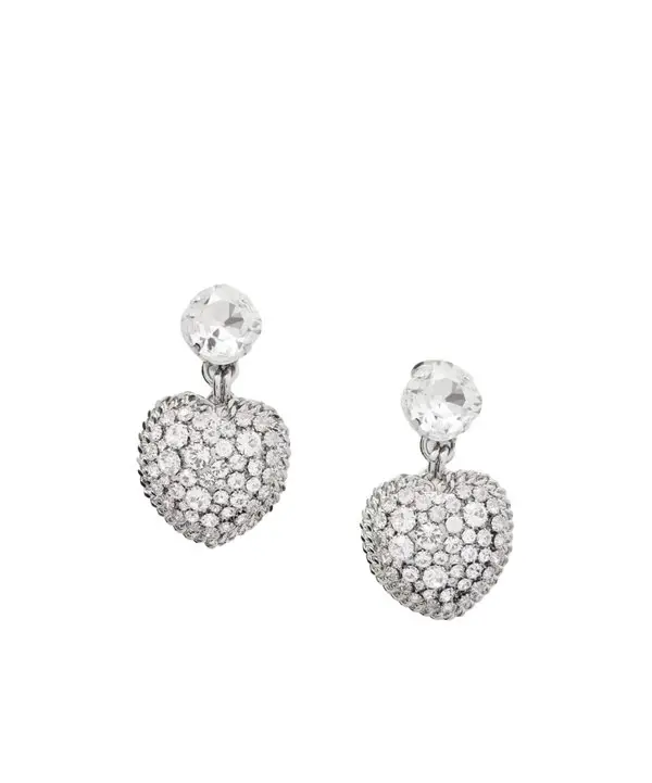 Alessandra Rich Crystal Heart Clip-on Earrings - Silver