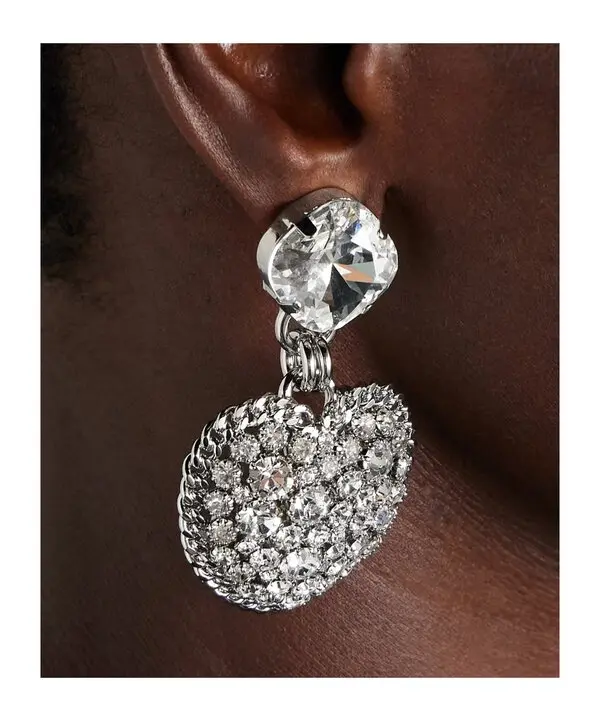 Alessandra Rich Crystal Heart Clip-on Earrings