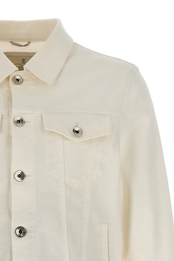 Brunello Cucinelli Buttoned Slim-fit Denim Jacket - White