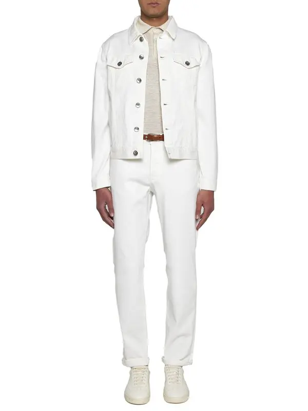 Brunello Cucinelli Buttoned Slim-fit Denim Jacket - White