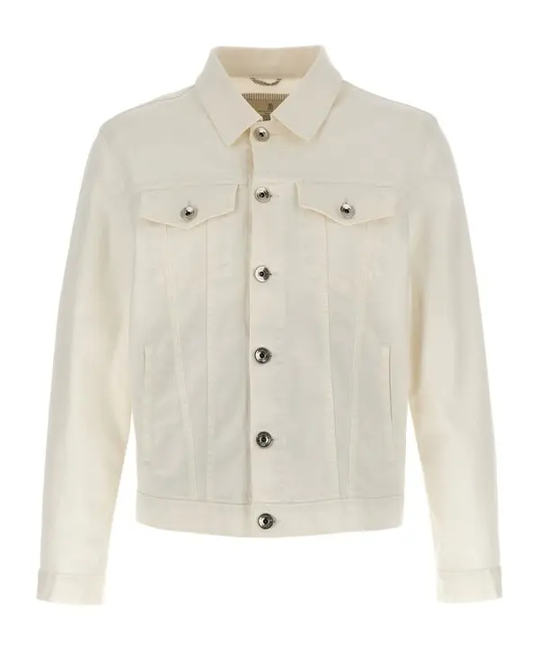Brunello Cucinelli Buttoned Slim-fit Denim Jacket - White