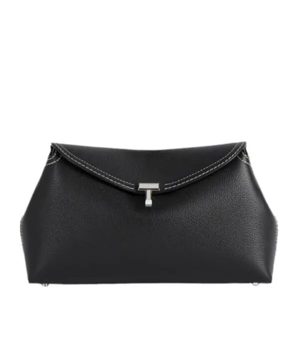 TOTEME Logo Plaque Foldover Top Handle Bag - Black