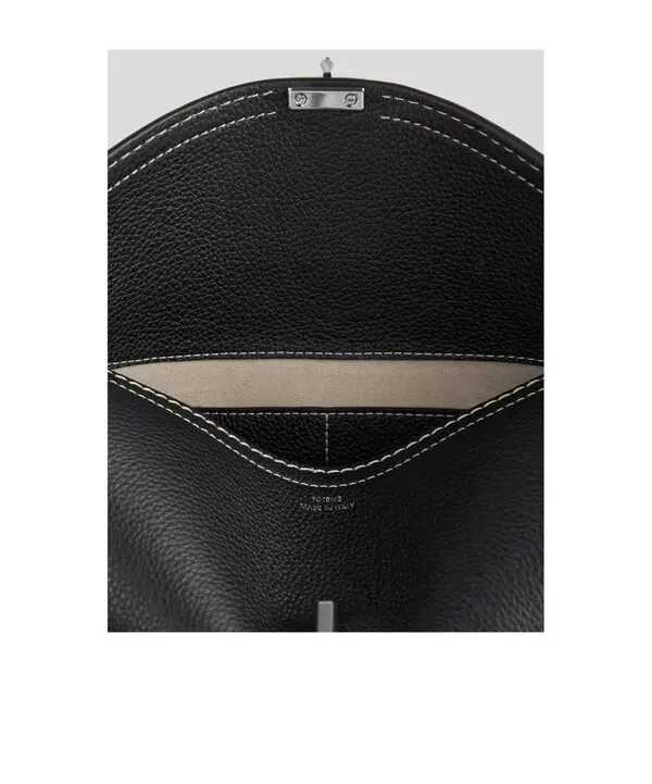 TOTEME Logo Plaque Foldover Top Handle Bag - Black
