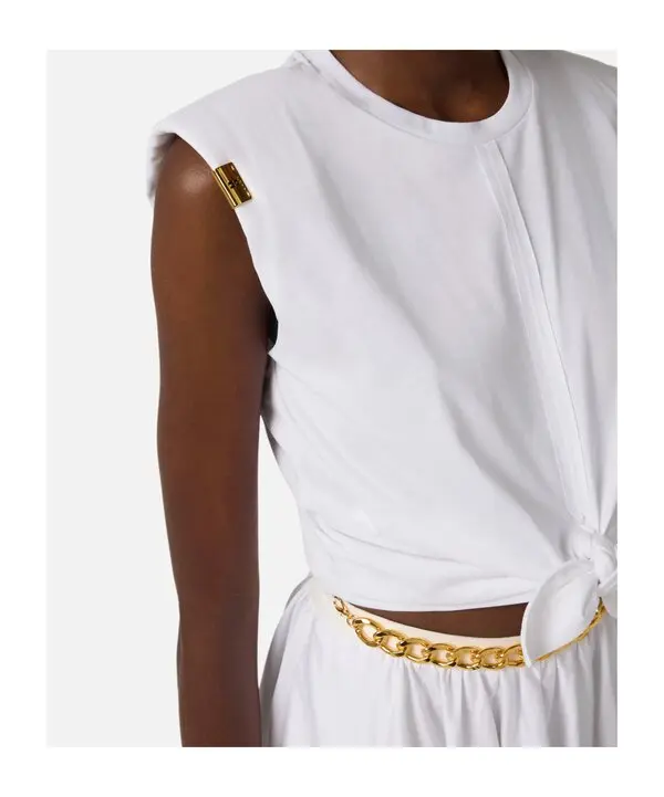 Elisabetta Franchi Knot Jersey T-shirt With Logo Detail - Chalk