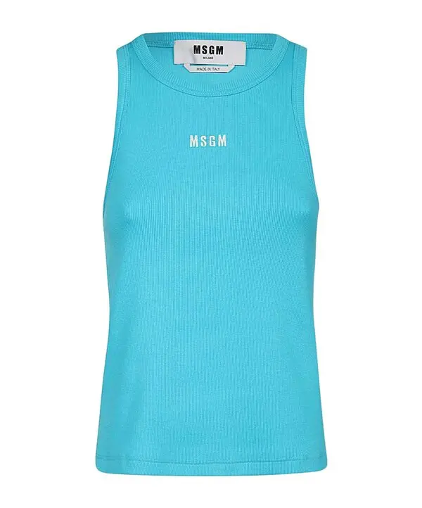 MSGM Logo Embroidered Sleeveless Ribbed Tank Top