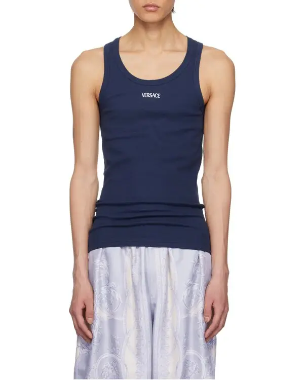 Versace Embroidered Logo Sleeveless Top