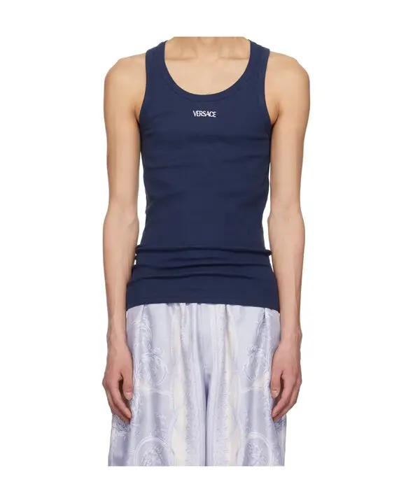 Versace Embroidered Logo Sleeveless Top