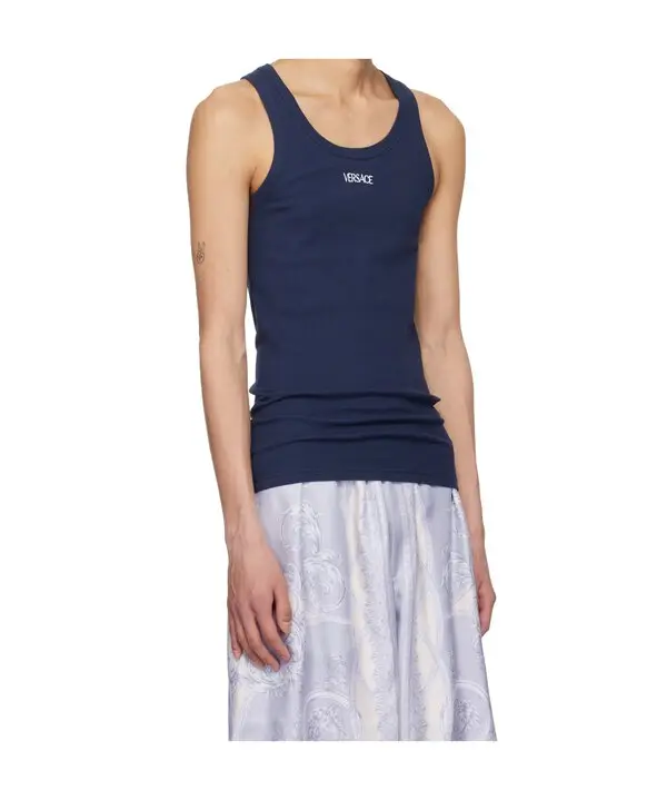 Versace Embroidered Logo Sleeveless Top