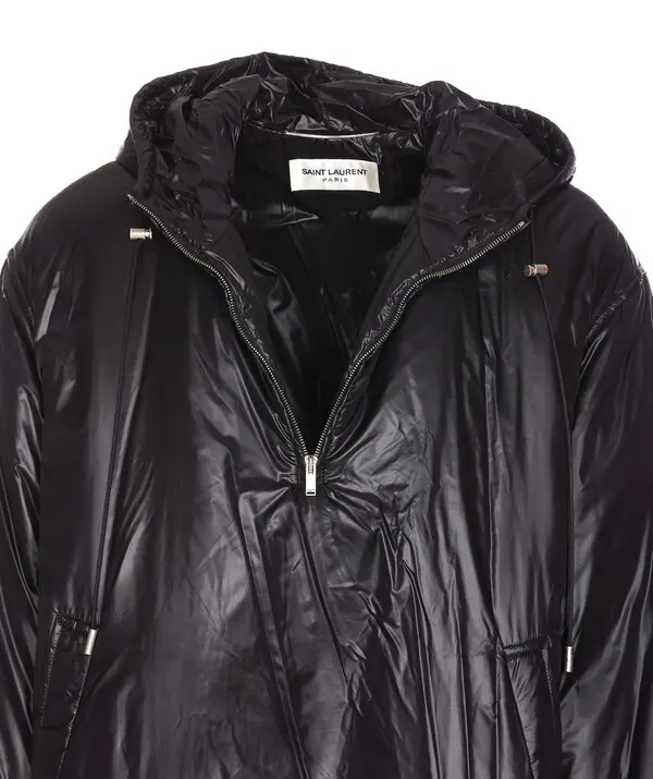 Saint Laurent Logo Embossed Drawstring Jacket - Black