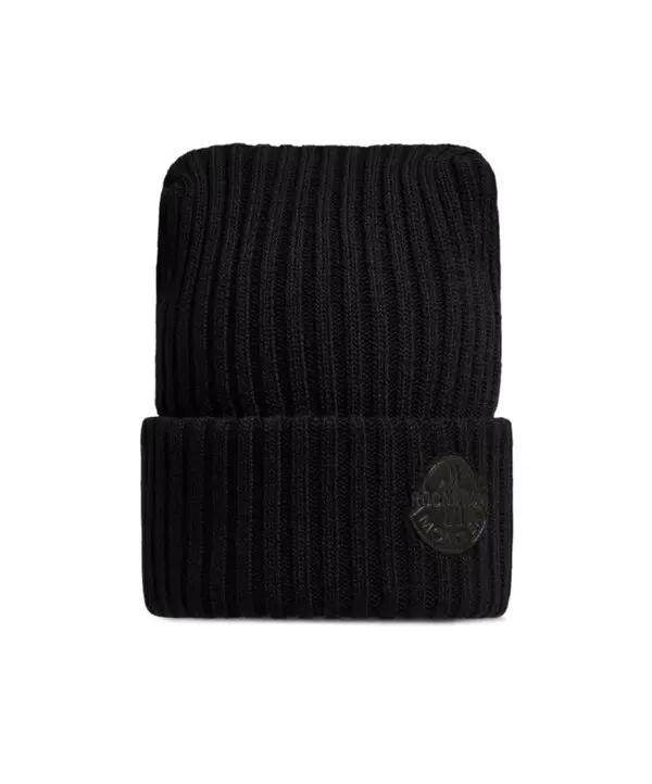Moncler Ribbed Wool Beanie With Embroidered Logo Patch - Black