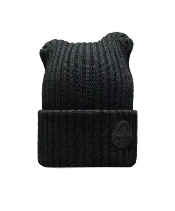 Moncler Ribbed Wool Beanie With Embroidered Logo Patch - Black
