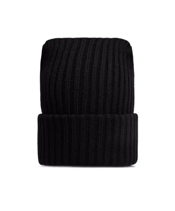 Moncler Ribbed Wool Beanie With Embroidered Logo Patch - Black