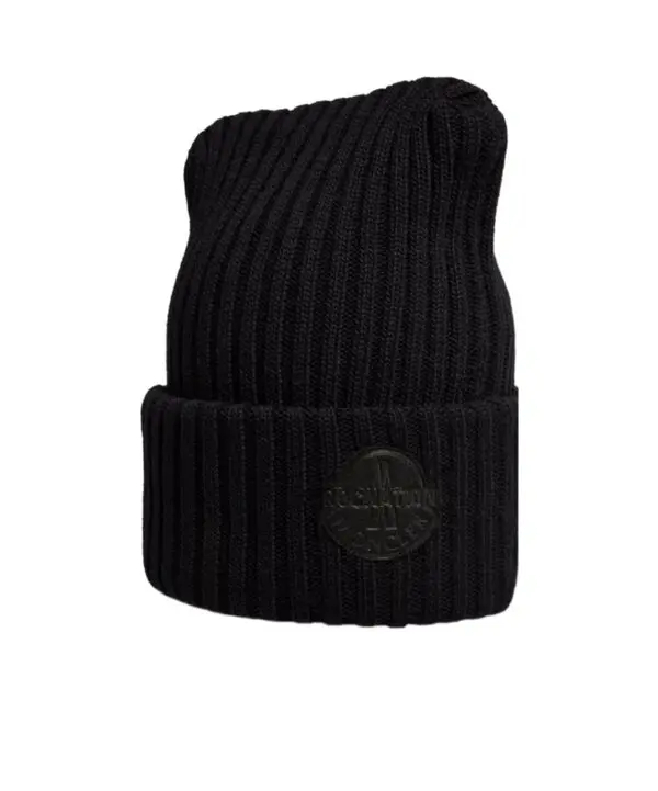 Moncler Ribbed Wool Beanie With Embroidered Logo Patch - Black