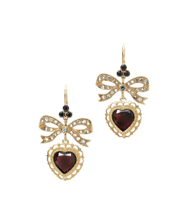 Dolce & Gabbana 18kt Yellow Garnet And Sapphire Heart Drop Earrings - Gold