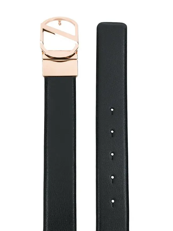 Zegna Rose Gold Tone Logo Buckle Leather Belt