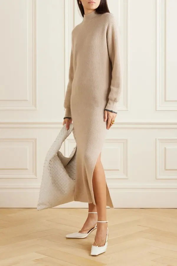 Brunello Cucinelli Long Sleeve Maxi Dress With Slit Details