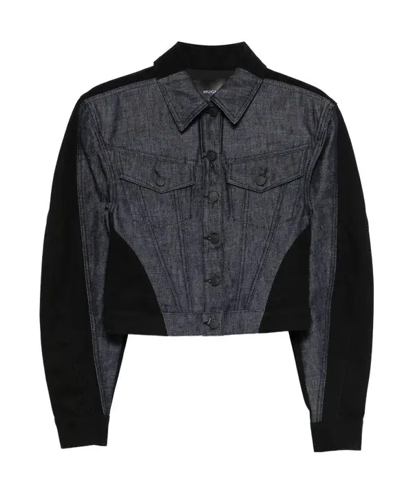 MUGLER Cropped Denim Jacket With Button Fastening