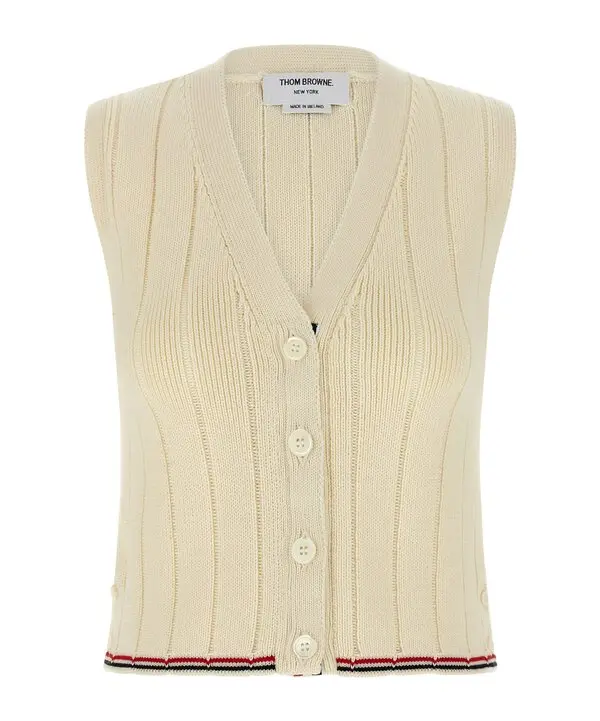 Thom Browne Ribbed V-neck Vest - White
