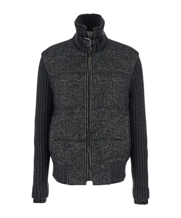Dolce & Gabbana Knitted Houndstooth Zip-up Jacket - Grey