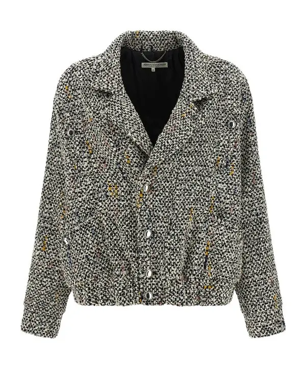 Alessandra Rich Tweed Speckled Bomber Jacket With Micro Sequins