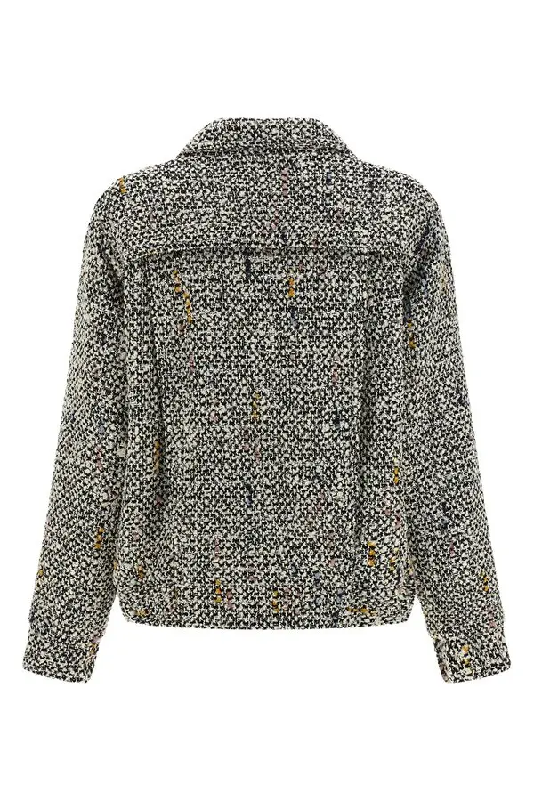 Alessandra Rich Tweed Speckled Bomber Jacket With Micro Sequins