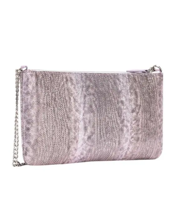 Pinko Galleria Horizontal Flat Crossbody Bag In Glittery Reptile Leather - Gray