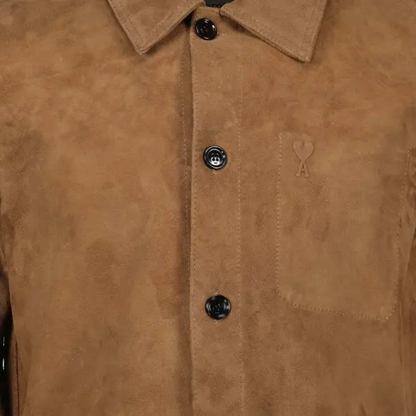 AMI Paris Logo Detailed Button-up Jacket - Hazelnut
