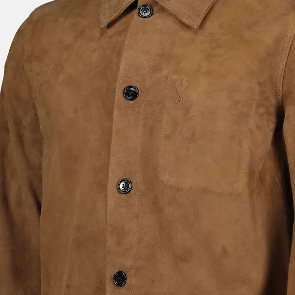 AMI Paris Logo Detailed Button-up Jacket - Hazelnut