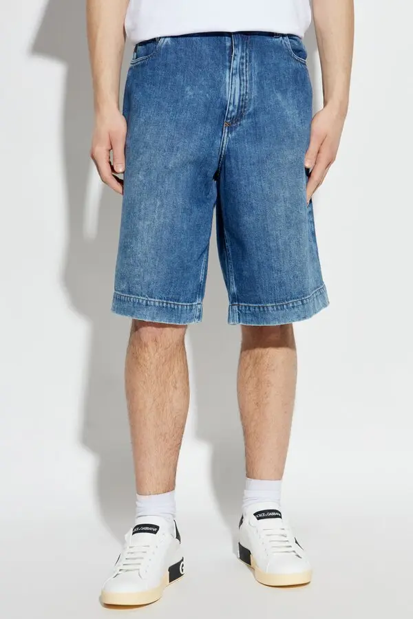 Dolce & Gabbana Embroidered Logo Denim Shorts - Blue