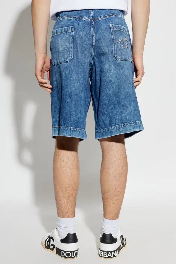 Dolce & Gabbana Embroidered Logo Denim Shorts - Blue