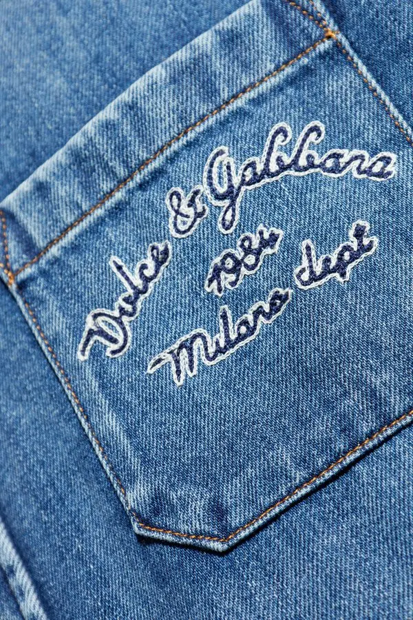 Dolce & Gabbana Embroidered Logo Denim Shorts - Blue