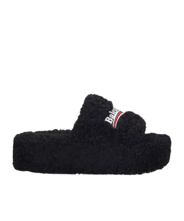 Balenciaga Logo Embroidered Platform Sandals - Black