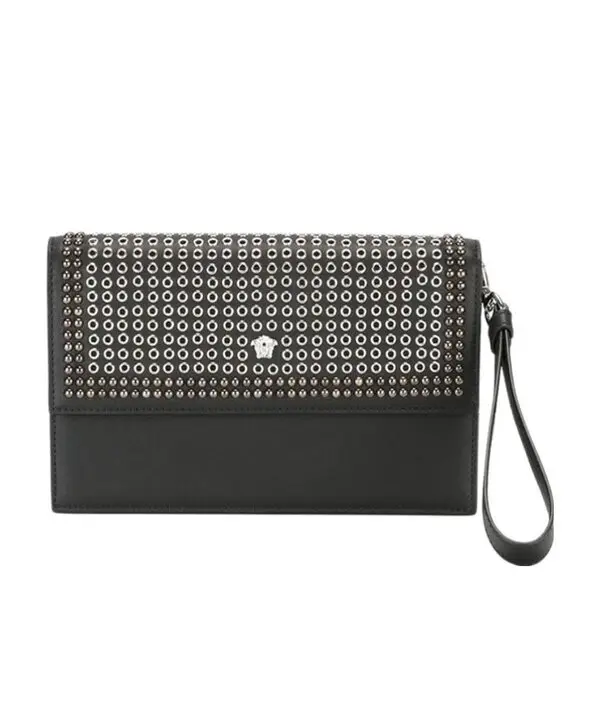 Versace Perforated Medusa Handbag - Black