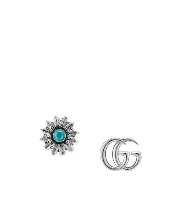 Gucci Double G Flower Stud Earrings - Gray