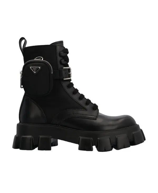 Prada Lace-up High Side Boots With Detachable Pouch