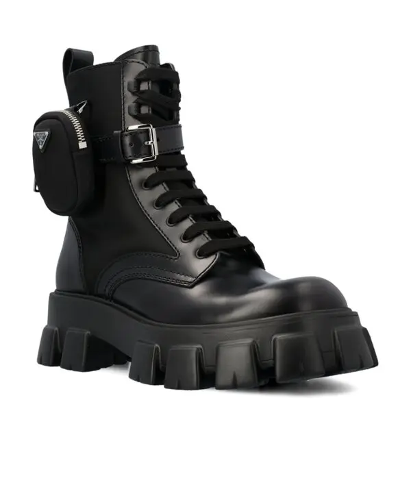 Prada Lace-up High Side Boots With Detachable Pouch