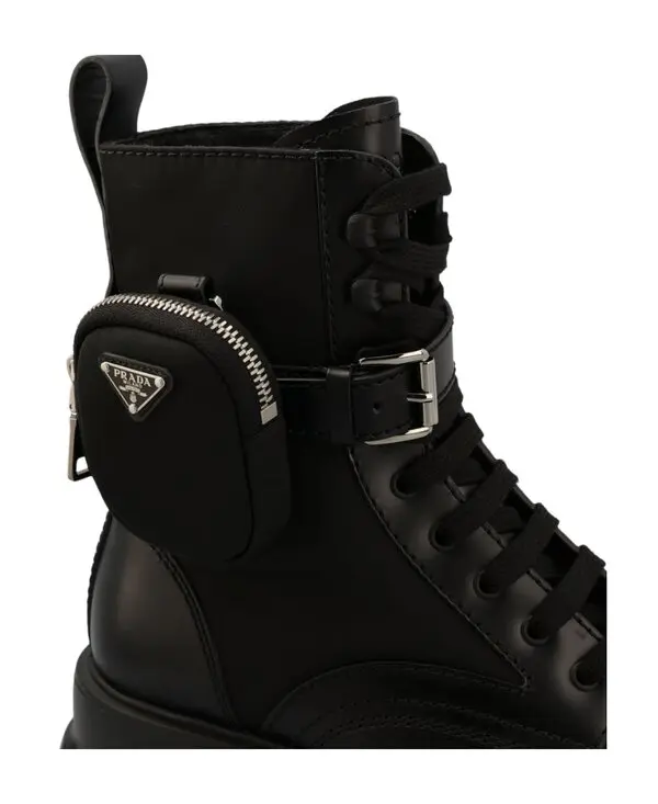 Prada Lace-up High Side Boots With Detachable Pouch