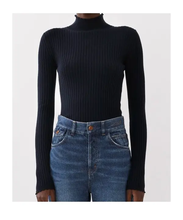 Chloé High-neck Ribbed Jumper With Scalloped Trim - Black