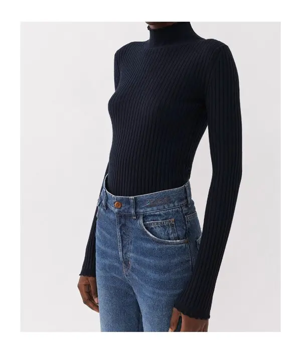 Chloé High-neck Ribbed Jumper With Scalloped Trim - Black