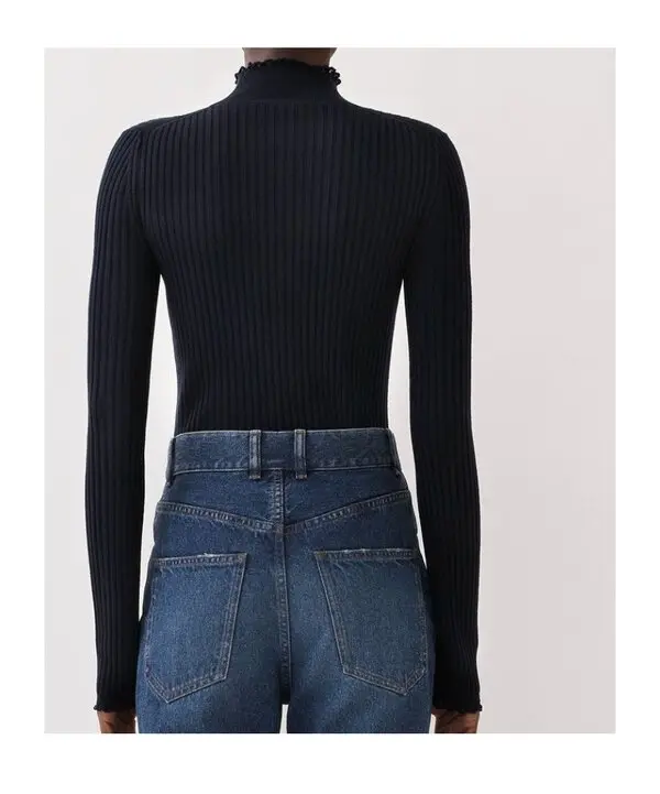 Chloé High-neck Ribbed Jumper With Scalloped Trim - Black
