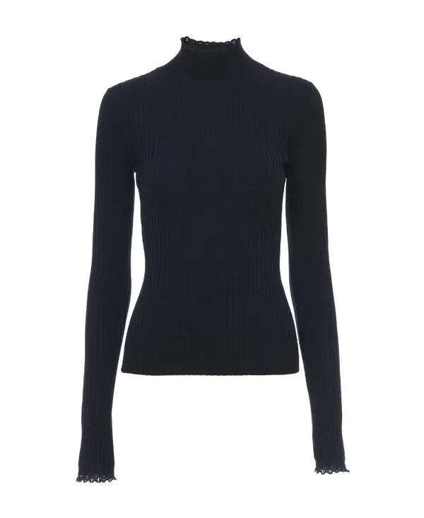 Chloé High-neck Ribbed Jumper With Scalloped Trim - Black