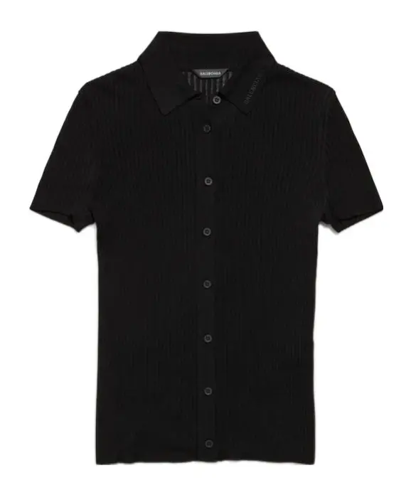 Balenciaga Rib-knit Collared Short-sleeve Top