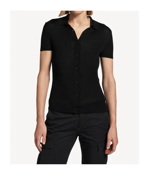 Balenciaga Rib-knit Collared Short-sleeve Top