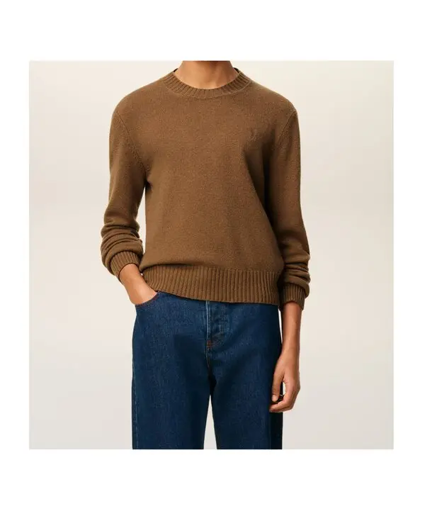 AMI Paris De Coeur Crew Neck Sweater - Brown